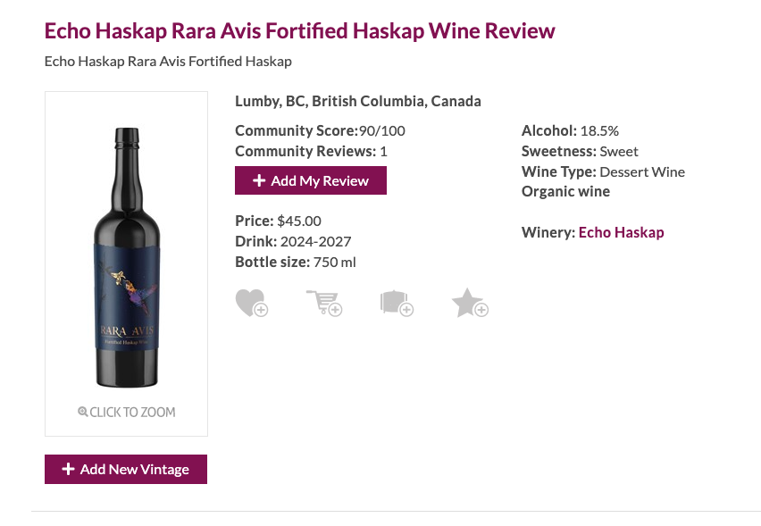 Echo Haskap Rara Avis Fortified Haskap Wine Review