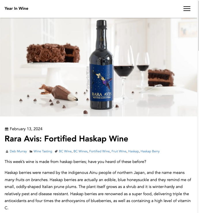 Rara Avis: Fortified Haskap Wine